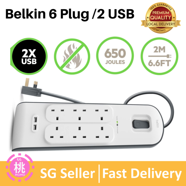 Belkin Surge Protection Extension Lead Strip with 2 x 2.4 A Shared USB ...