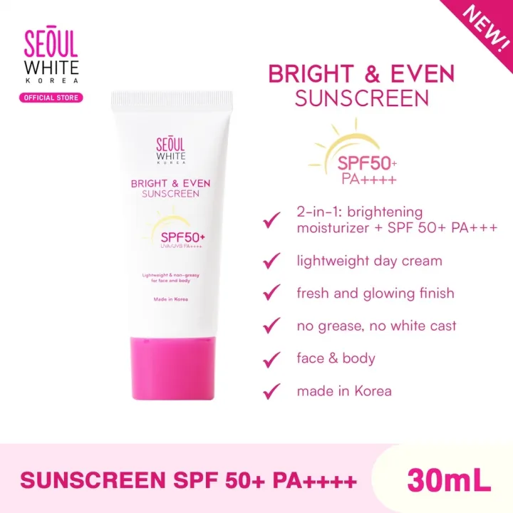 Seoul White Korea BRIGHT EVEN Sunscreen SP50 PA Tube 30ml | Lazada PH
