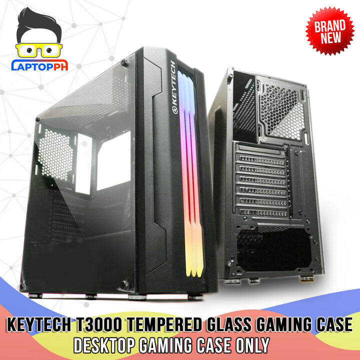 KEYTECH T3000 Tempered Glass Midtower ATX Gaming Case with Front RGB ...