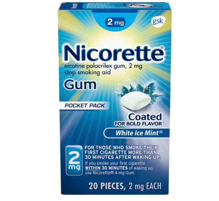Nicorette 2mg Gum to Quit Smo-king - White Ice Mint Flavored Stop Smo ...