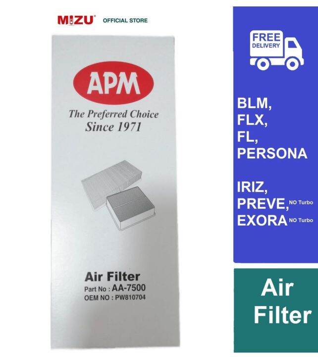 MIZU APM AA-7500 Air Filter BLM, FLX, FL, Persona , Iriz, Preve No ...