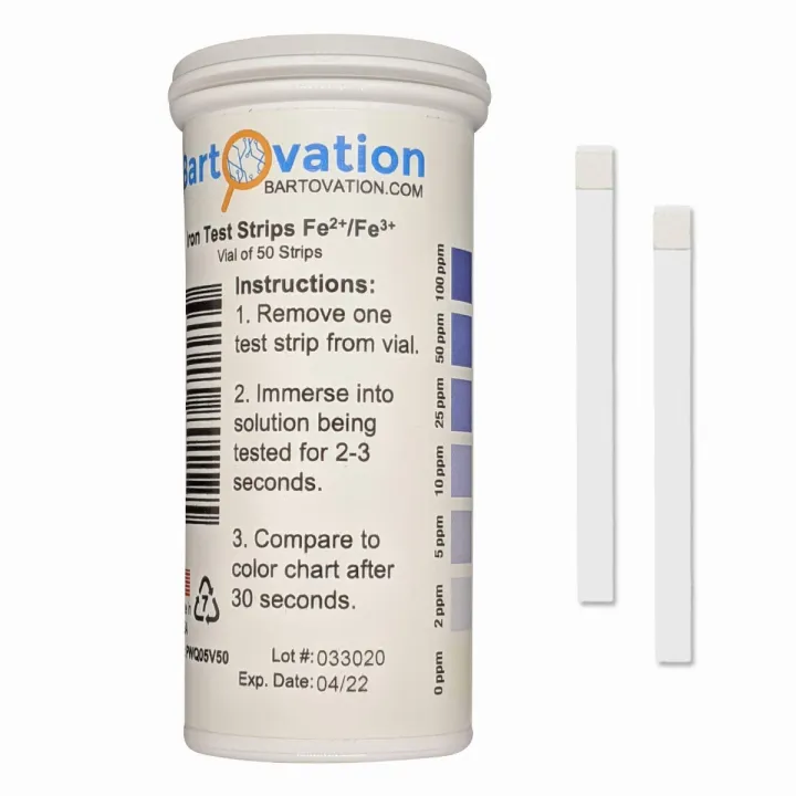 Bartovation Iron Test Strips, 0-100 ppm [Vial of 50 Strips] for ...