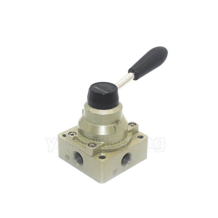 HV-200B Pneumatic Valve 3 Position 4 Way Rotary Lever Hand Valve PT1/4 Pneumatic Air Flow ...