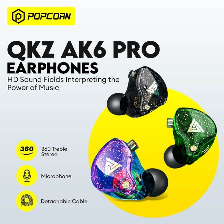 QKZ AK6 Pro 1DD Dynamic Earphones HIFI Bass Earbuds In-Ear Monitor Earphone with Mic Removable ...