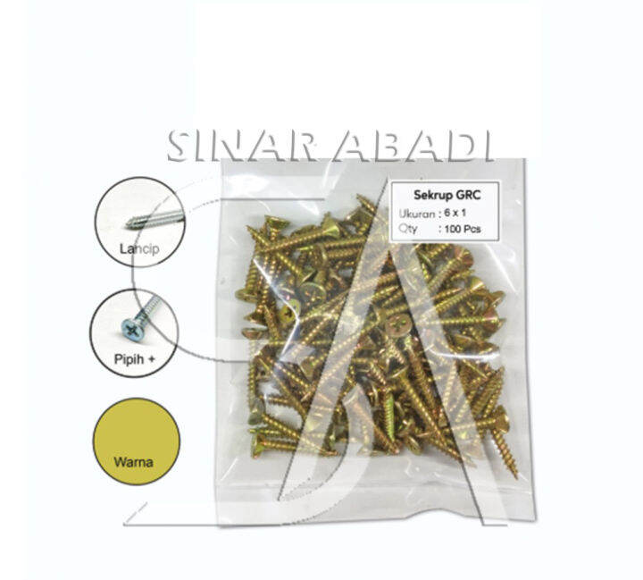 SEKRUP GRC 6 x 1 - BAUT SKRUP KALSIBOARD KUNING ISI 100 PCS | Lazada ...