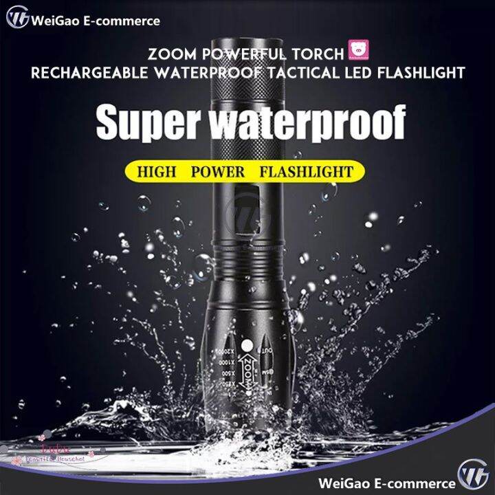 Super Bright Zoom Powerful Torch rechargeable waterproof tactical led ...