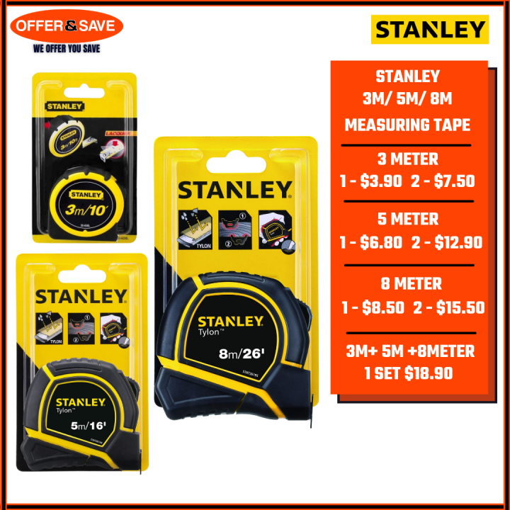 Stanley Tylon/ Lacquer Measuring Tape With Rubber Gripper Locking System (3m/5m/8m) | Lazada ...