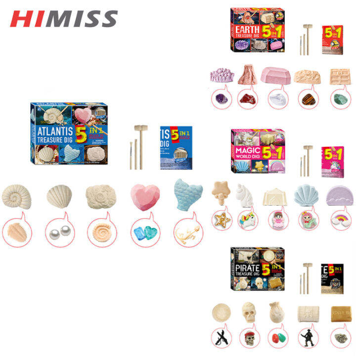 HIMISS Fossils Dig Kit With Tools 5 In 1 Science Magic Treasure Digging ...
