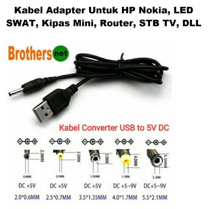 Kabel Adapter Converter USB to 5V DC Jack Cas Charger HP Nokia SWAT LED ...