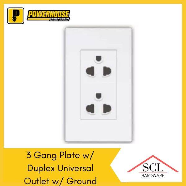 Powerhouse Electric 3 Gang Plate w/ Duplex Universal Outlet w/ Ground ...