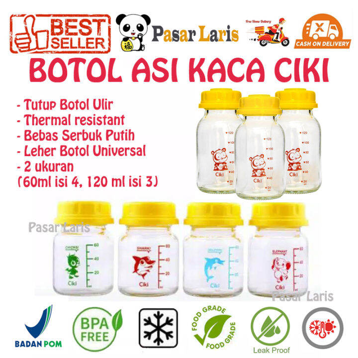 Botol ASI Kaca Ciki Ulir Kuning 60ml Isi 4 / 120ml Isi 3 / Ulir Putih ...