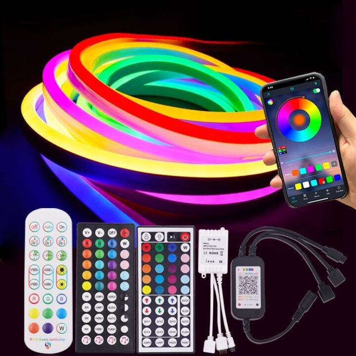 12V LED RGB Neon Strip Waterproof Silicone Light Rope 108LED Dimmable ...