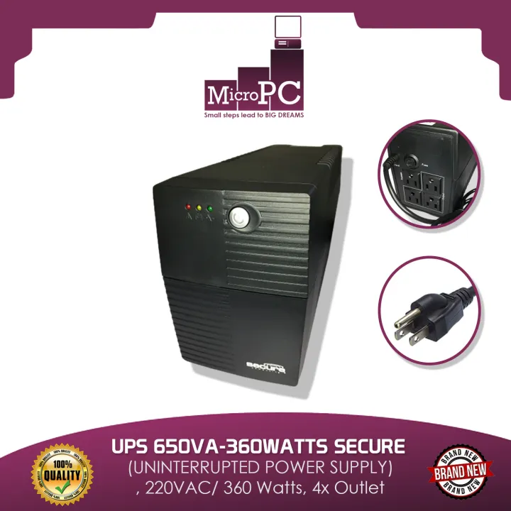 UPS 650VA-360WATTS SECURE (UNINTERRUPTED POWER SUPPLY), 220VAC/ 360 ...