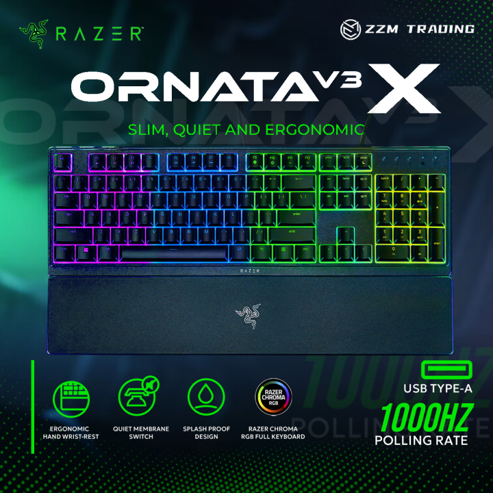 Razer Ornata V3 X slim, ergonomic gaming keyboard 1000hz Polling rate ...