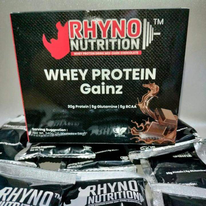 RHYNO NUTRITION WHEY PROTEIN GAINZ 10 SACHETS/BOX CHOCO FLAVOR | Lazada PH