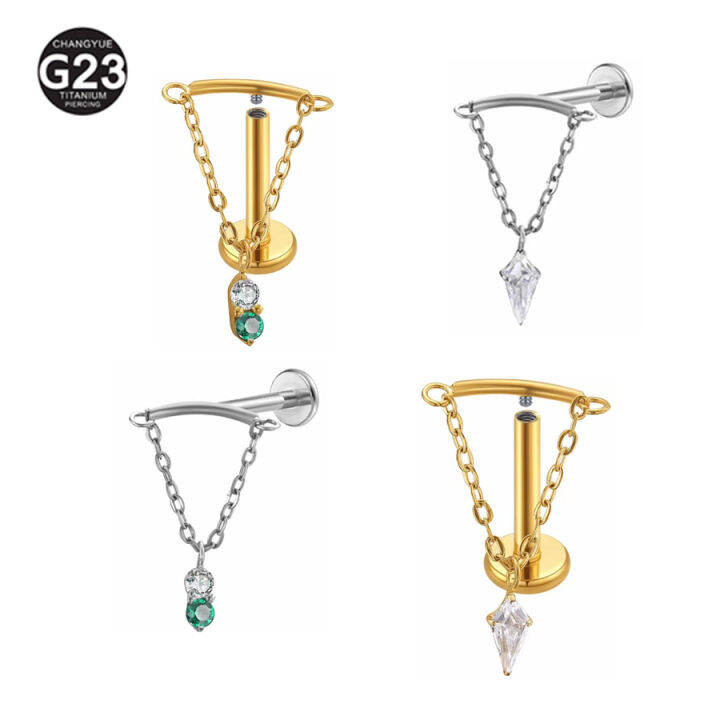 ASTM G23 Titanium 5-Cluster Tassel CZ Stud Earring with Dangle Chain ...