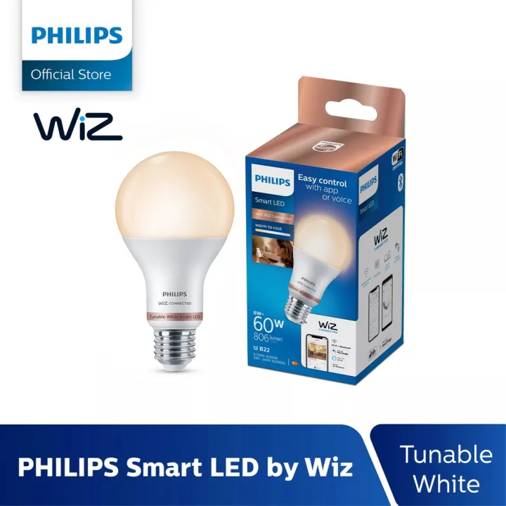 Philips Wiz Wi-Fi and Bluetooth LED Bulb Dimmable Colors A60 60W 806 ...