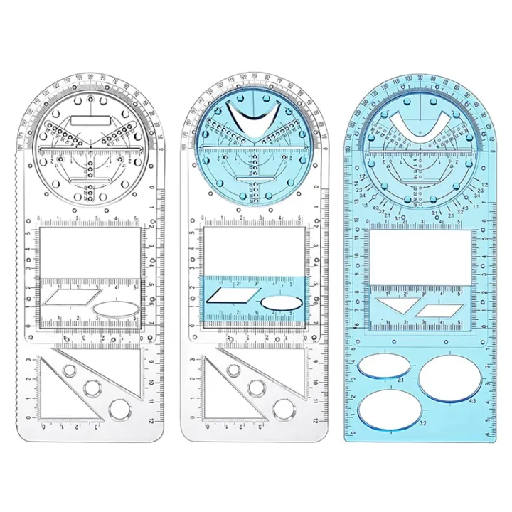 3 Pieces Multifunctional Geometric Ruler Sets Mathematics Drawing ...