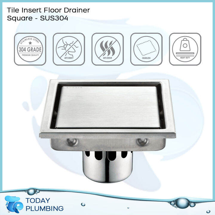 Square SUS304 Stainless Steel Tile-Insert Floor Trap Grating Drainer ...