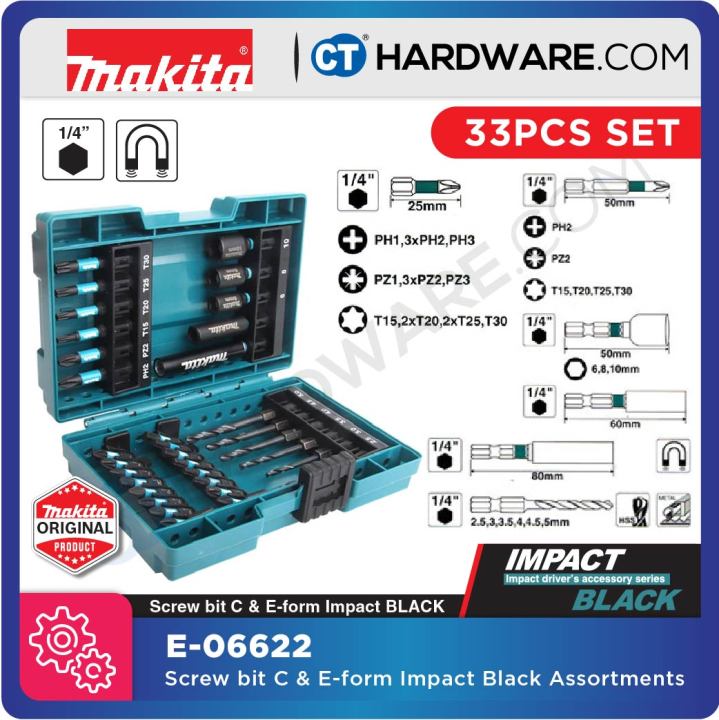 MAKITA E-06622 IMPACT BLACK SCREW BIT X 33PC 1/4" HEXAGON C-FORM & E ...