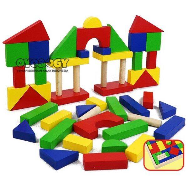 Mainan Kayu Anak Edukasi Balok Bangun Blocks Susun City Block Warna ...