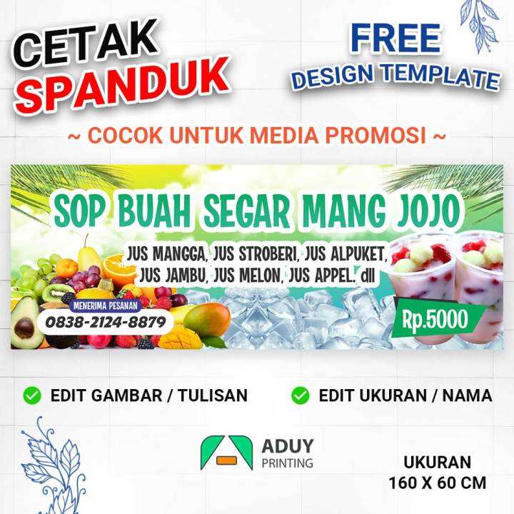 Cetak Spanduk Banner Es Buah Segar Ukuran 160x60 Bisa Kustom Ukuran ...