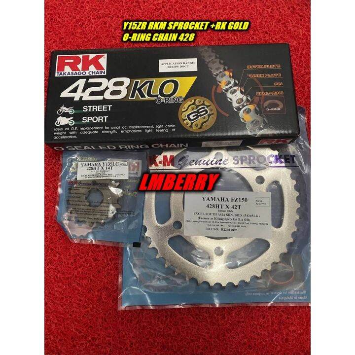 RKM SPROCKET Y15ZR LC135 RANTAI ORING GOLD CHAIN ORING RED CHAIN KLO ...