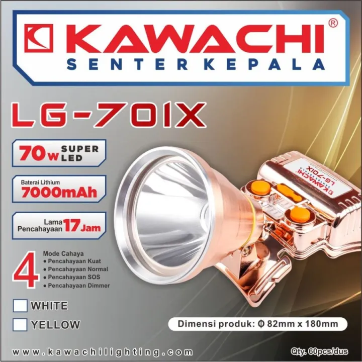 Kawachi Senter Kepala LED Super Terang Lithium LG 701X PUTIH 70 WATT | Lazada Indonesia