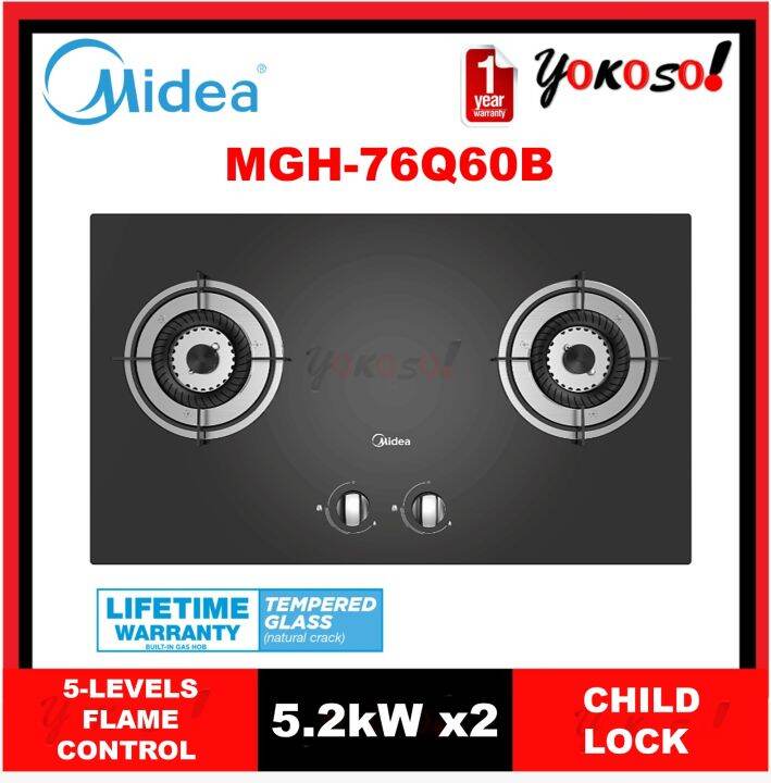 Midea MGH-76Q60B Built-in Gas Hob with 5.2kW Burners (MGH76Q60B) | Lazada