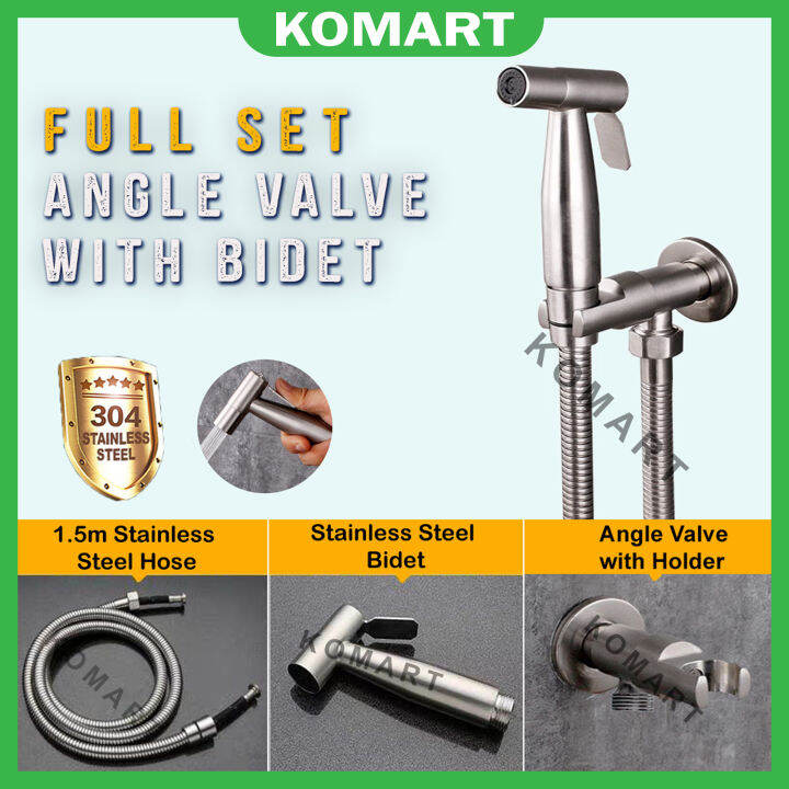 SUS304 full set angle valve with toilet bidet sprayer stainless steel ...