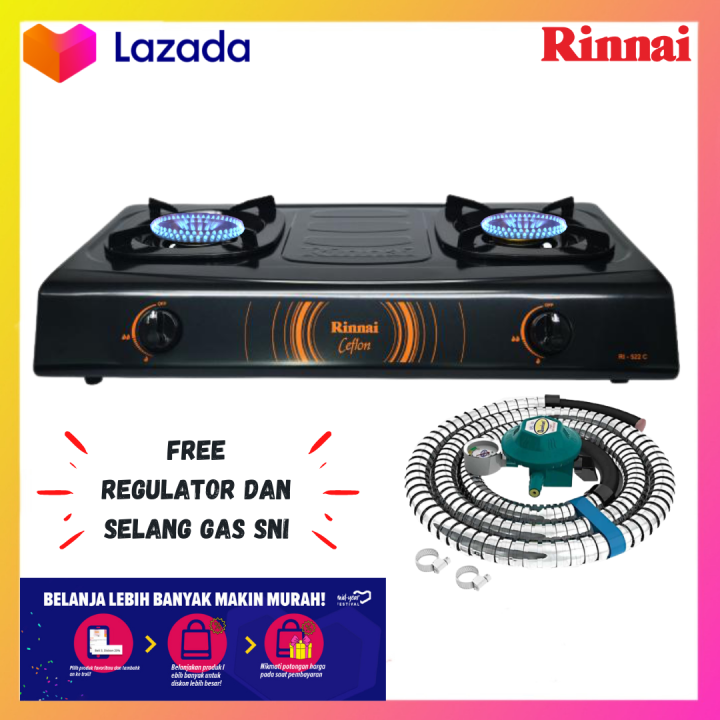 Kompor Gas Rinnai RI 522C / RI522C / RI 522 C - 2 Tungku + Free Selang ...