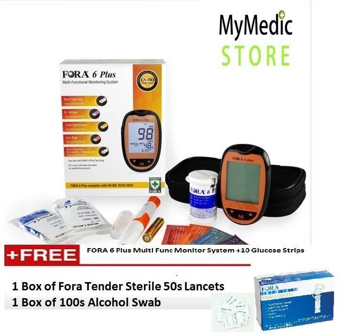 FORA 6 Plus Multi-parameter Meter Monitor (10s Glucose Test Strips) + 1 ...