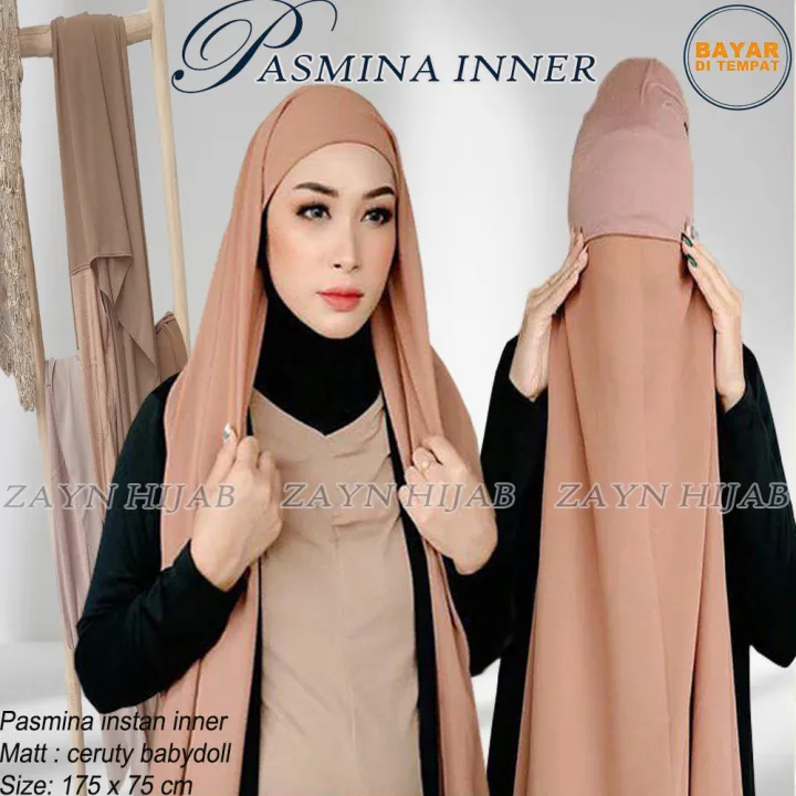 PASHMINA INSTAN INNER 2IN1 / HIjab Pasmina Inner Bahan Ceruty BabyDoll Warna Terlengkap / Jilbab ...