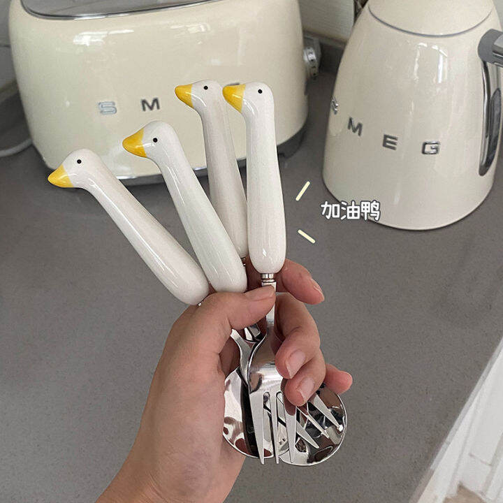 Korean Style Ceramic Duck Spoon & Fork Flatware Set | Lazada
