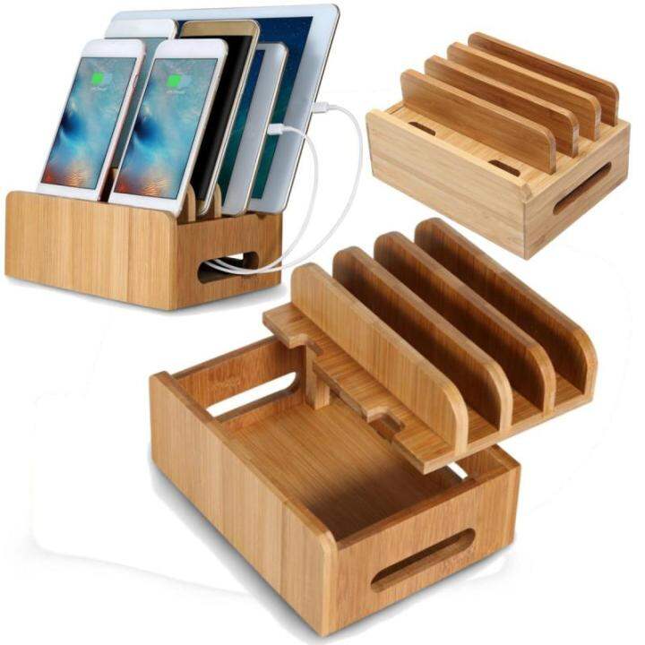 Bamboo Multi-function Mobile Phone Charging Holder Multi-device Cords ...