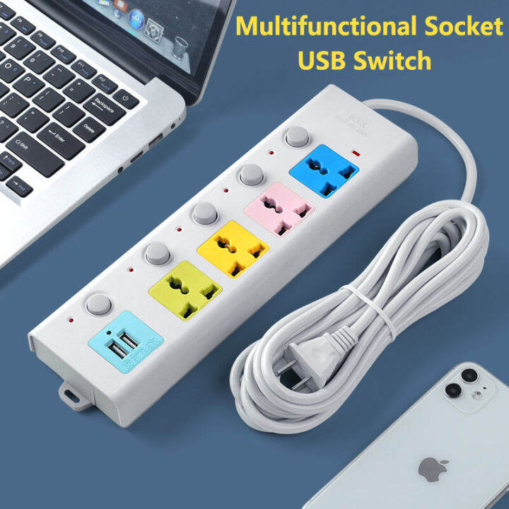Multi Function Socket Plug Universal Power Board Power Strip With 4 Power Socket And 2 Usb