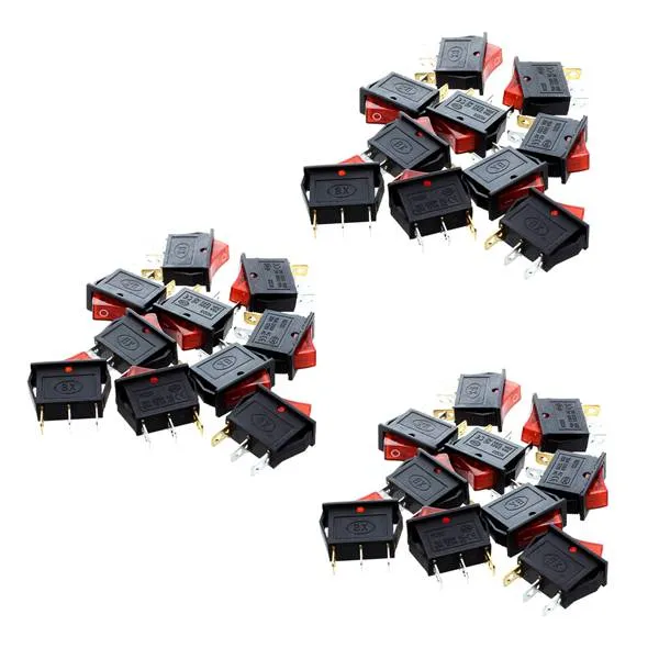 10 Pcs 3 Pin SPST Red Neon Light On/Off Rocker Switch AC 250V/10A 125V ...