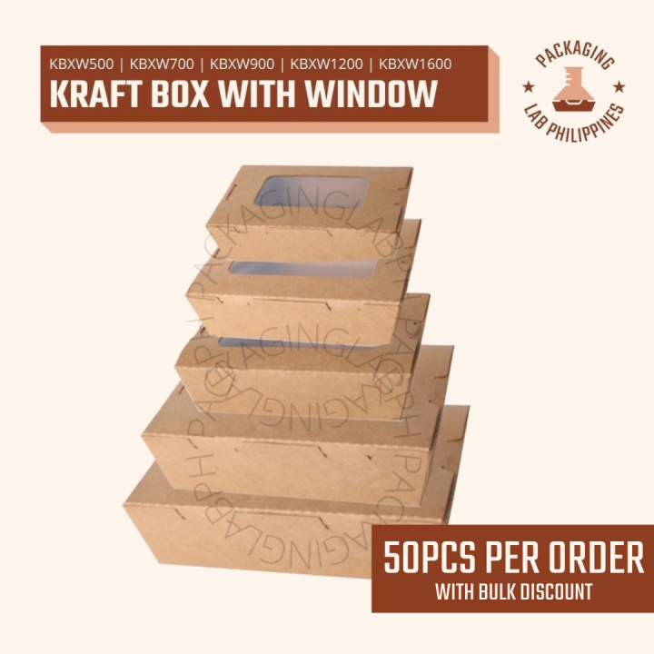 [50pcs] Kraft Meal Box with Window Kraft Takeout Box | Lazada PH