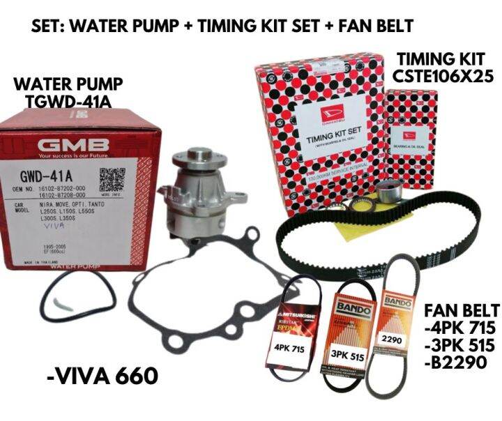 Timing Kit Set Timing Belt Set Brand Daihatsu + Water Pump GMB + Fan ...