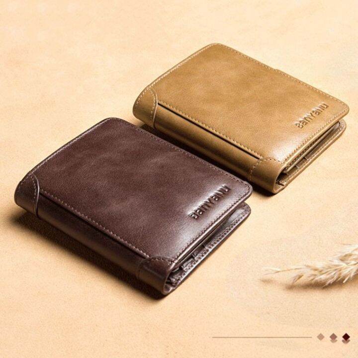 WPOT สีทึบทึบ กระเป๋าสตางค์2พับ เครื่องหนังแท้ สไตล์สันทนาการในเมือง ...