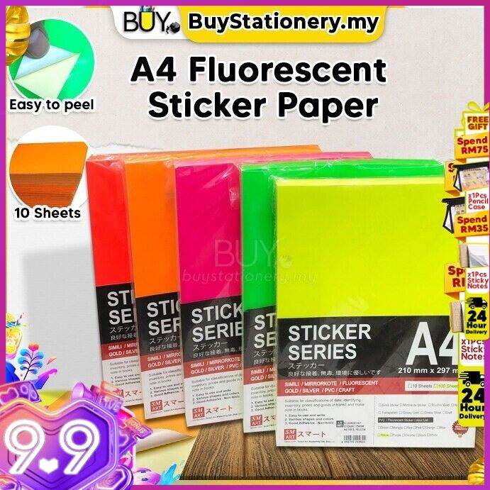 A4 Sticker Paper Colour Self Adhesive Fluorescent Stickers Label ...