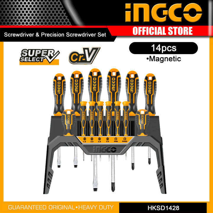 INGCO 14PCS Screwdriver and Precision Screwdriver Set SS Flat & Slotted ...