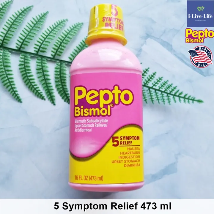 Pepto Bismol - 5 Symptom Relief Liquid ผลิตภัณฑ์อาหารเสริม แบบน้ำ ...