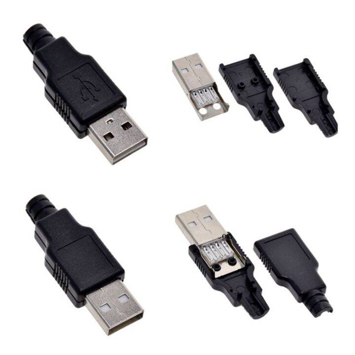 10pcs Type A Male USB 4 Pin Socket Connector With Black Plastic Cover ...