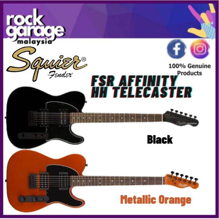 Squier FSR Affinity Series HH Telecaster Electric Guitar, Laurel FB, Metallic Black/Metallic ...
