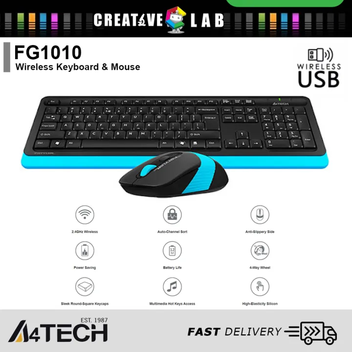 A4tech FG1010 BLUE 2.4G Power-Saving Wireless Desktop Set USB Wireless ...