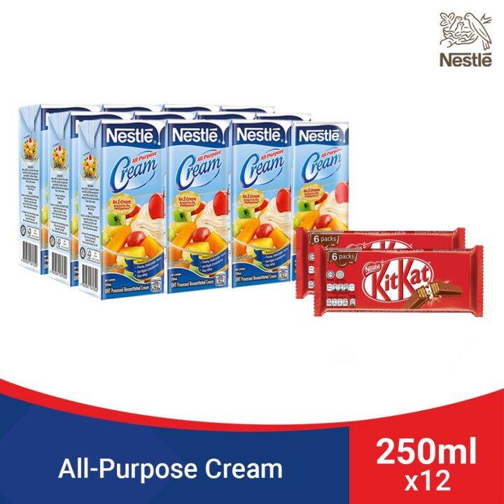 NESTLÉ All-Purpose Cream 250ml - Pack of 12 with FREE 2 pcs. KitKat 6 ...