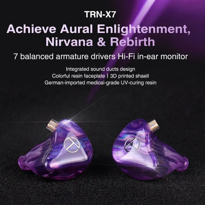 TRN X7 7BA หูฟัง2Pin ที่ถอดออกได้ชุบเงิน Balanced Armature HiFi DJ ...