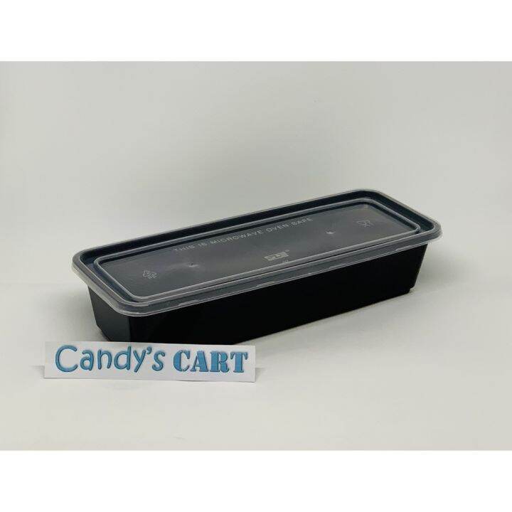 Black Microwavable Rectangle Plastic Food Container 620ml (Sushi ...