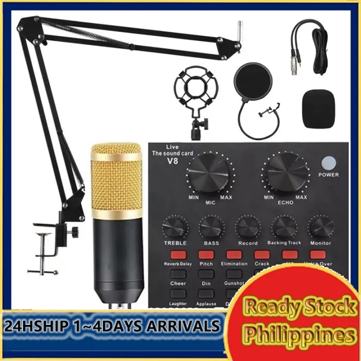 【Ready Stock】 Sound Card 100 Original BM-800 Condenser Microphone Kit With V8 Live Sound Card V8 ...